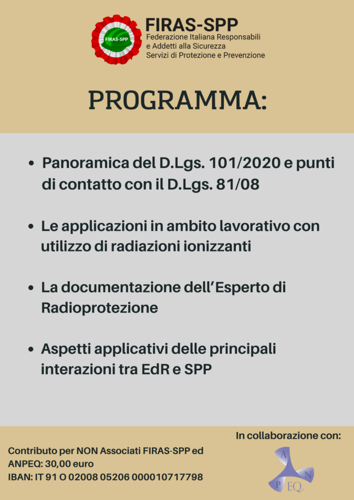 05.09.2023 _ Webinar: " Rapporti fra esperto di radioprotezione e servizio di prevenzione e ...