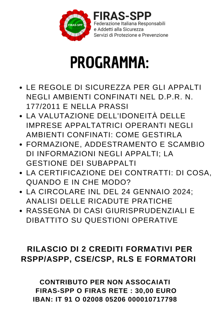 26.02.2024_ Webinar_ "Gli appalti negli ambienti confinati: grandi rischi e tanti dubbi" - FIRAS