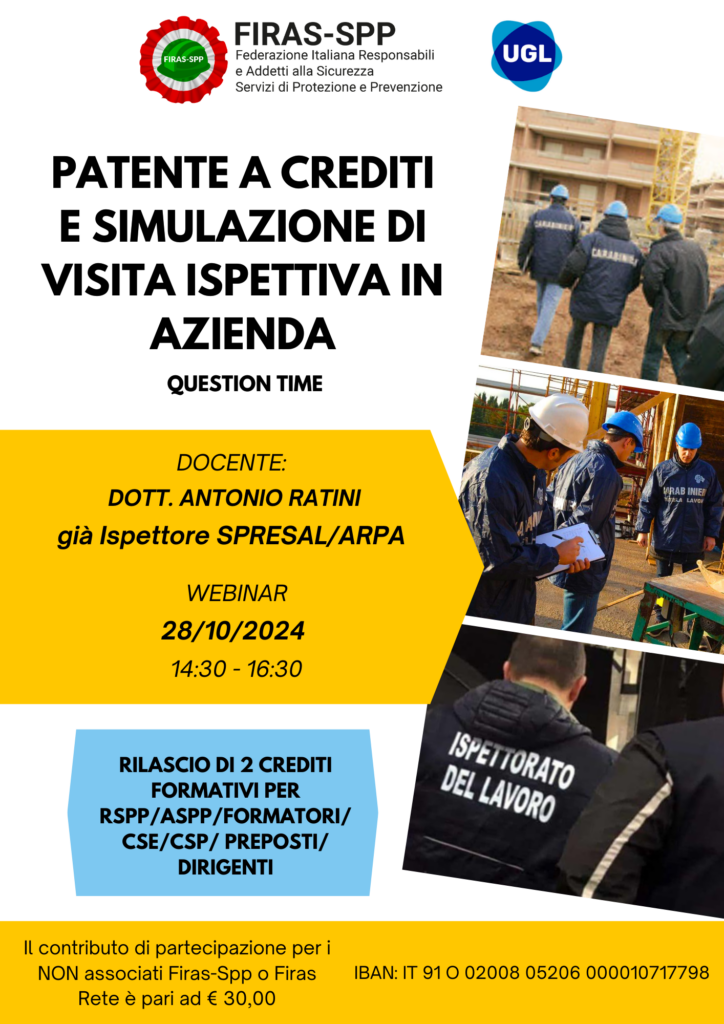 28.10.2024_ Webinar: "Patente a crediti e simulazione di visita ispettiva in azienda" - FIRAS